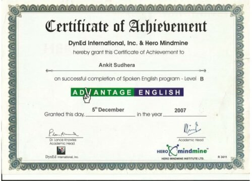 English Speaking Course Certificate - Ankit Sudhera Portfolio Website
